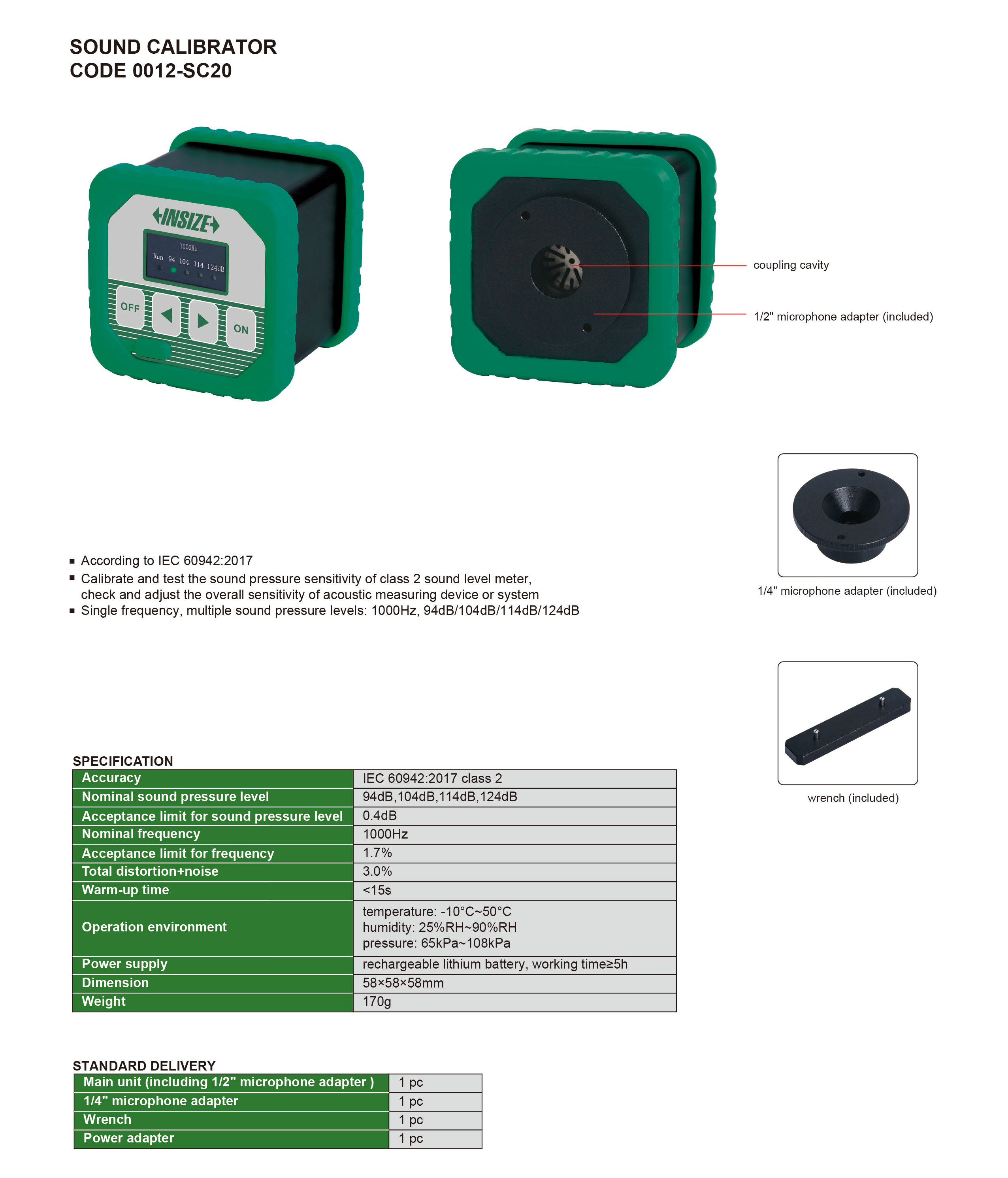 Sound Calibrator INSIZE CO LTD 